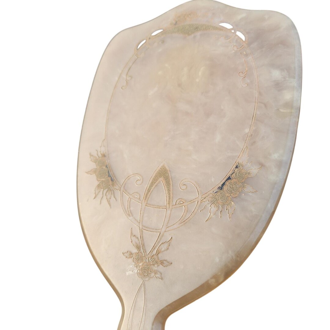 Antique Hand Mirror W Cigarette Burn Floral Design Celluloid 14 - Etsy