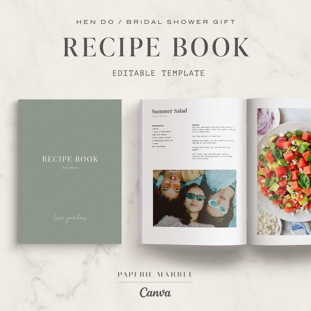 Customisable Recipe Book Canva Template for Brides Personalized Hen Party & Bachelorette Gift ...