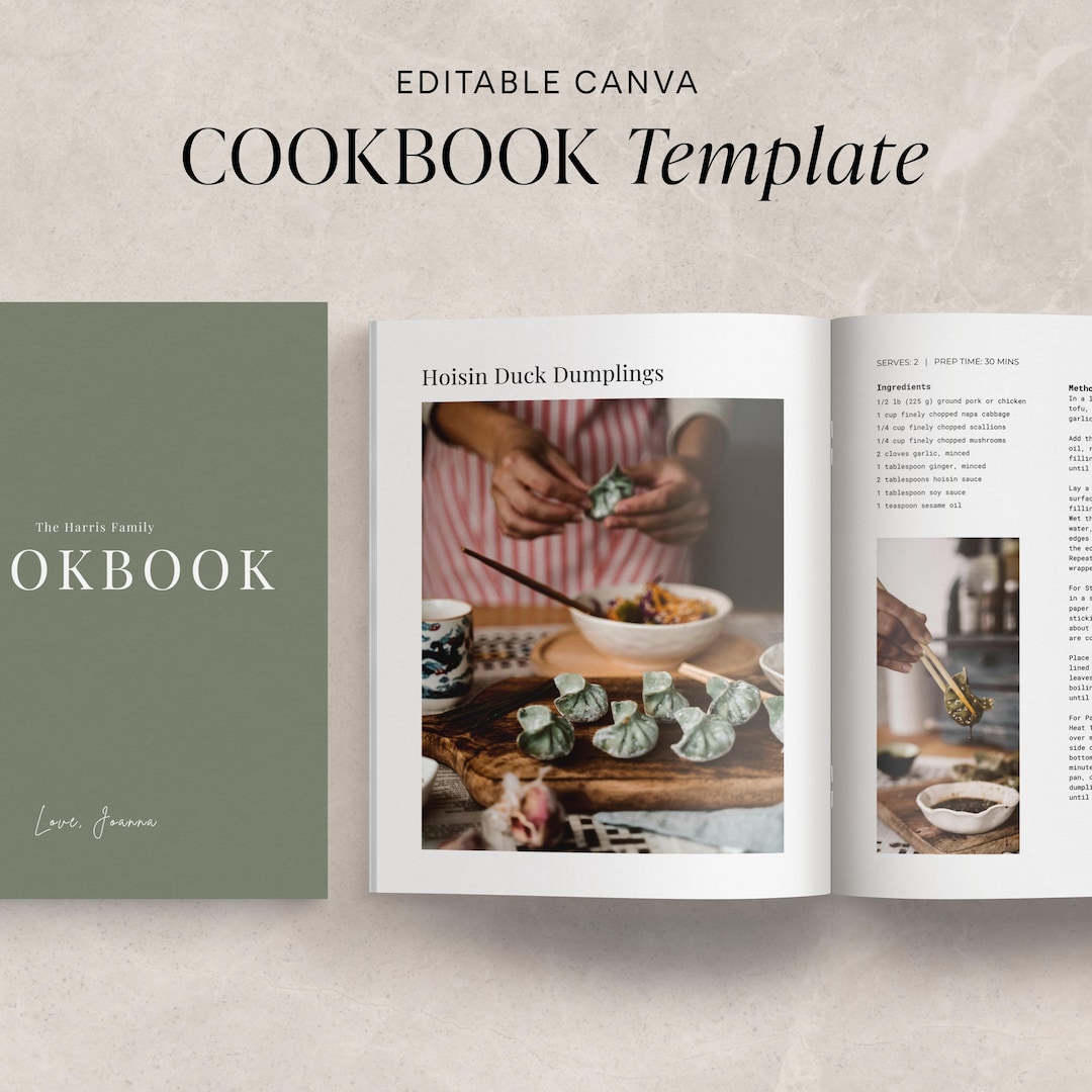 Editable Cookbook Template Canva | Customizable Keepsake Recipe Book or ...