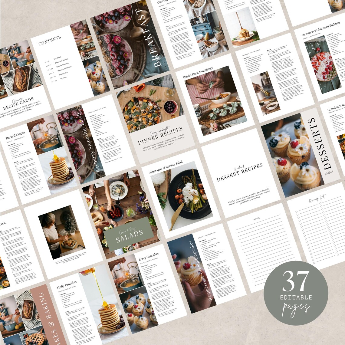 Editable Cookbook Template Canva | Customizable Keepsake Recipe Book or ...