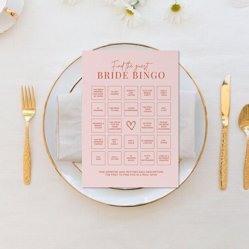 Bride Bingo Find the Guest Game | Bridal Shower, Hen Do or Bachelorette ...