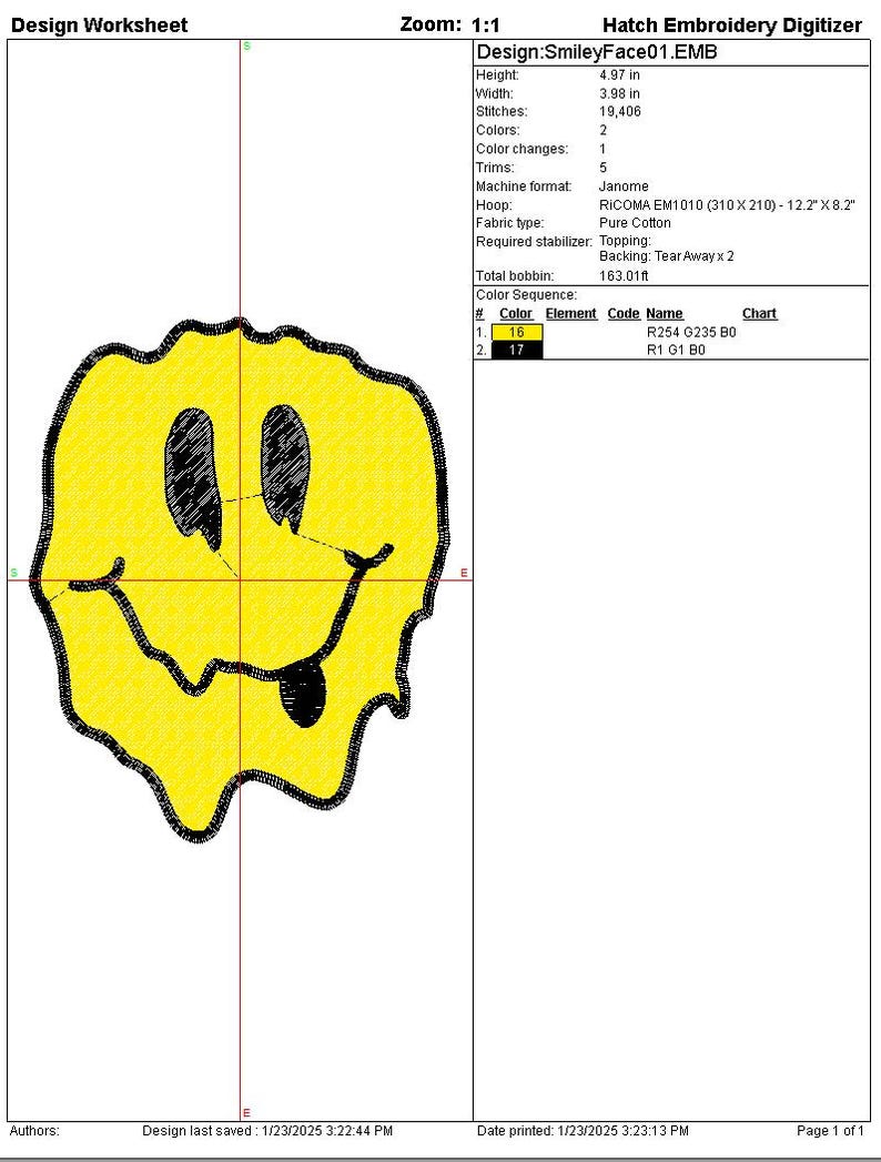 Melting Smiley Face Embroidery Design – 4"x3" Digital File in JEF, DST, PES & More - Etsy