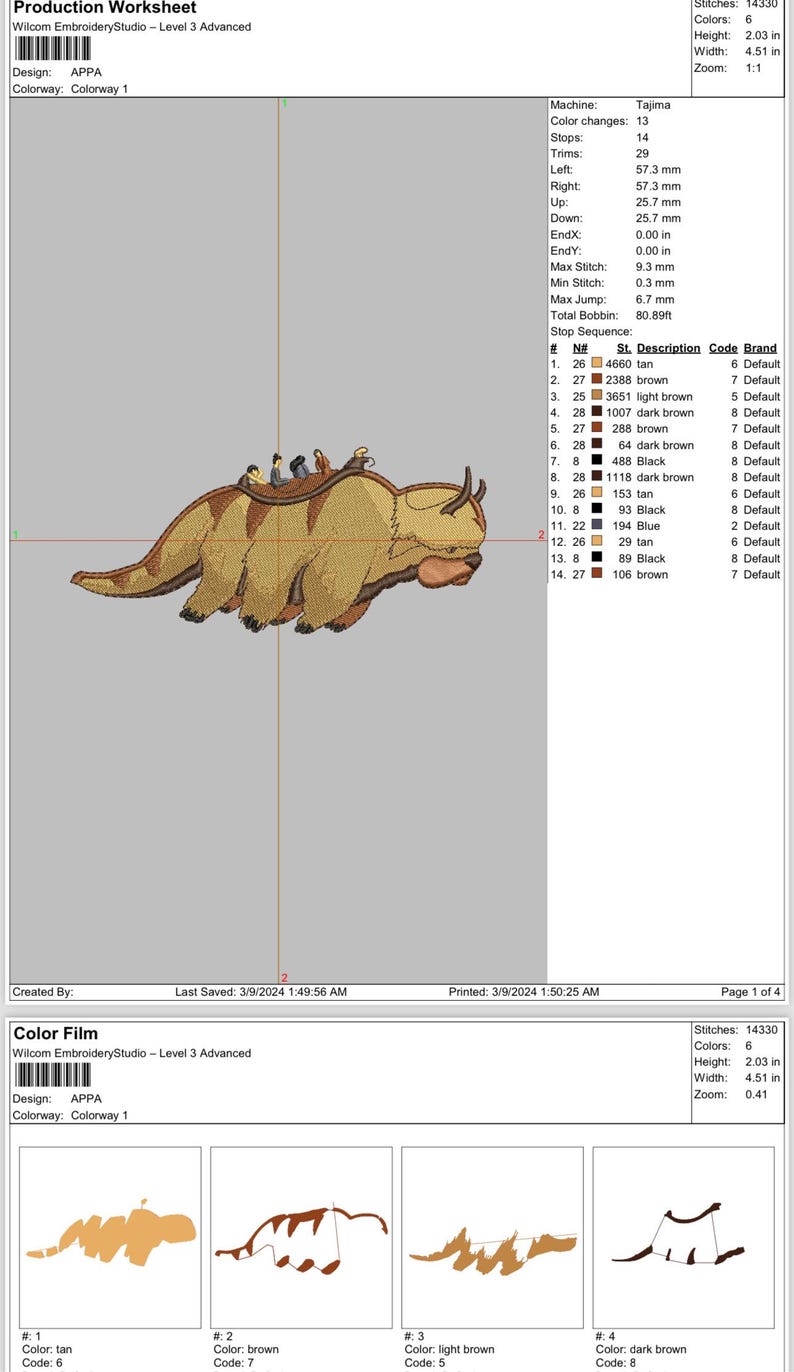 Appa Inspired Embroidery Design | Elemental Embroidery File | DST, PES ...