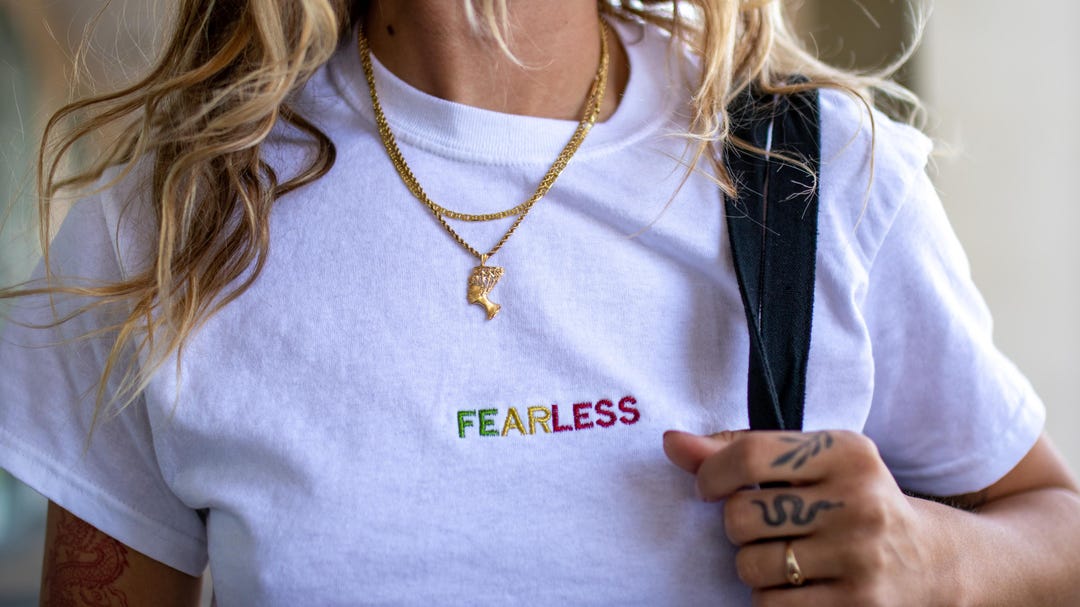 Fearless T-shirts, Muti-color Motivational Fearless Embroidery T-shirts ...