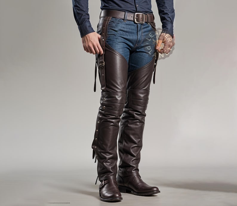 Genuine Brown Leather Chaps for Men | Real Leather Biker Chaps | Custom ...