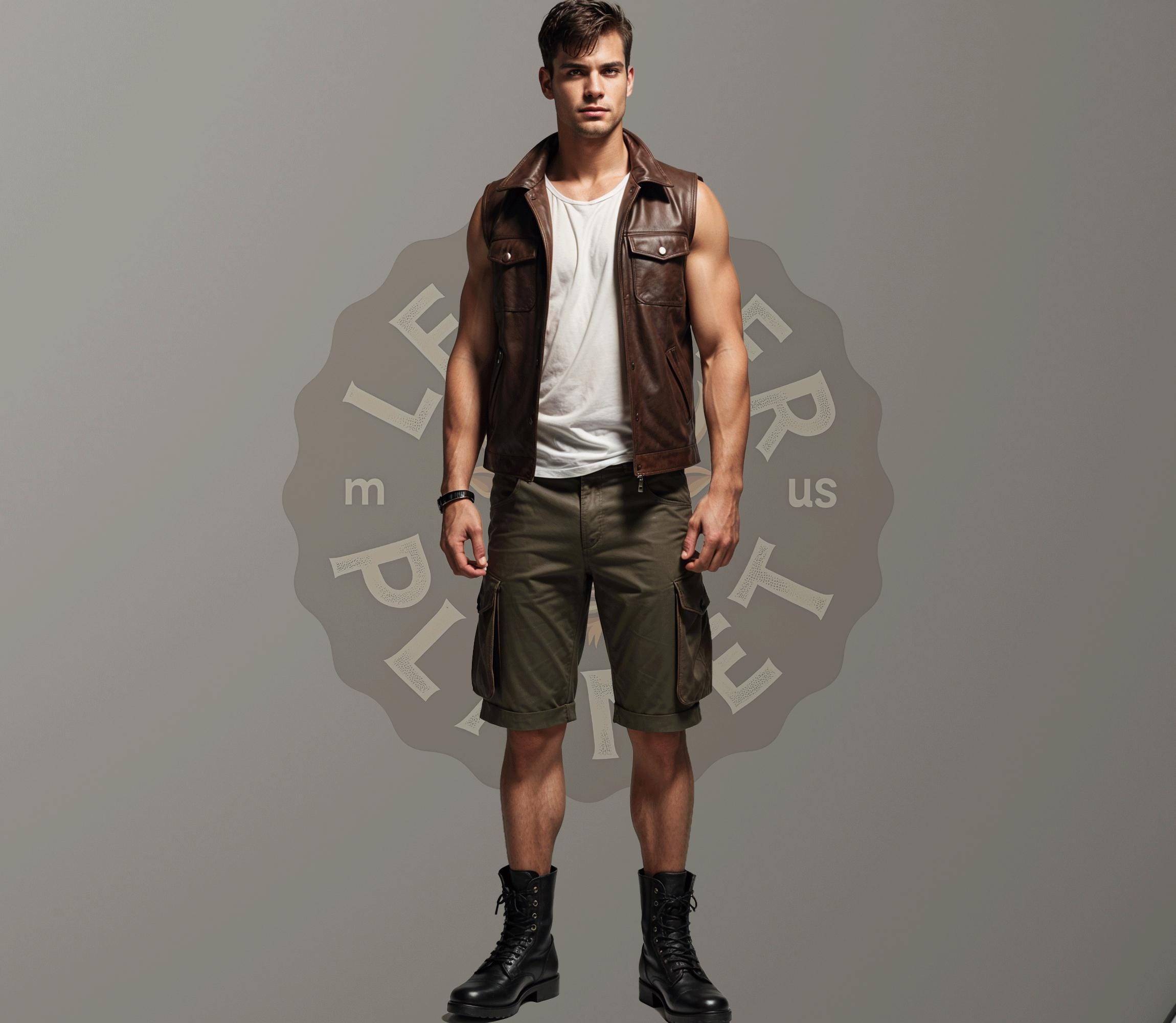 100% Real Sheepskin Brown Leather Biker Vest Men - Handmade Brown ...