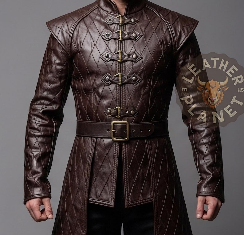 Handmade Medieval Genuine Leather Coat | Custom Renaissance Long Jacket ...