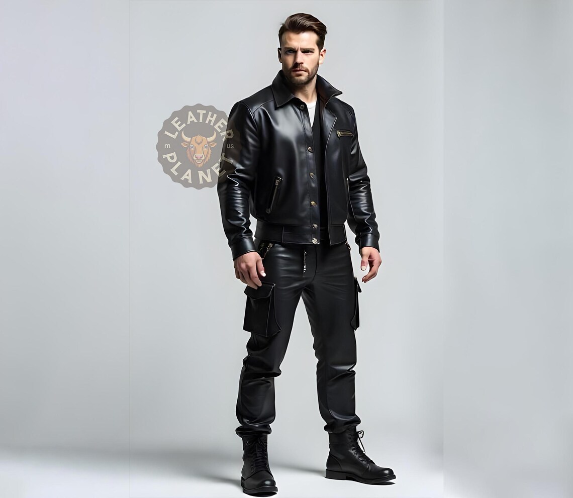 Premium Black Leather Jacket & Pants Set | Police Uniform Design ...