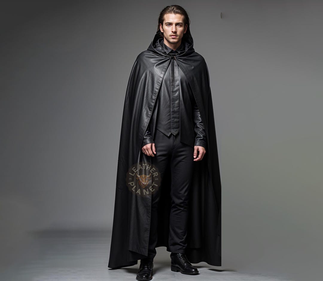 Genuine Black Leather Cloak for Men | Customizable Leather Overcoat ...