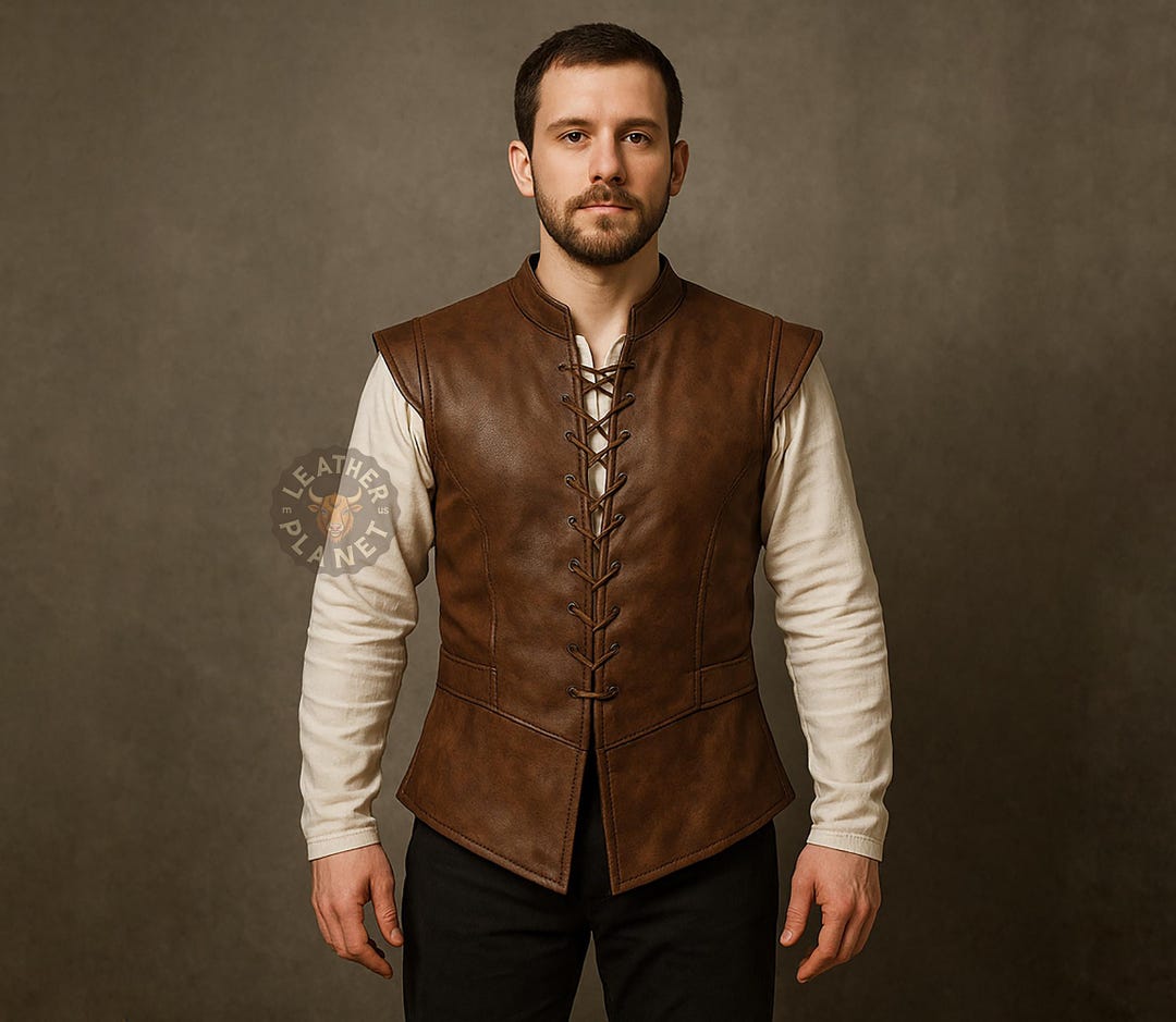 Genuine Brown Leather Cosplay Vest for Men | Real Leather Fantasy Vest ...