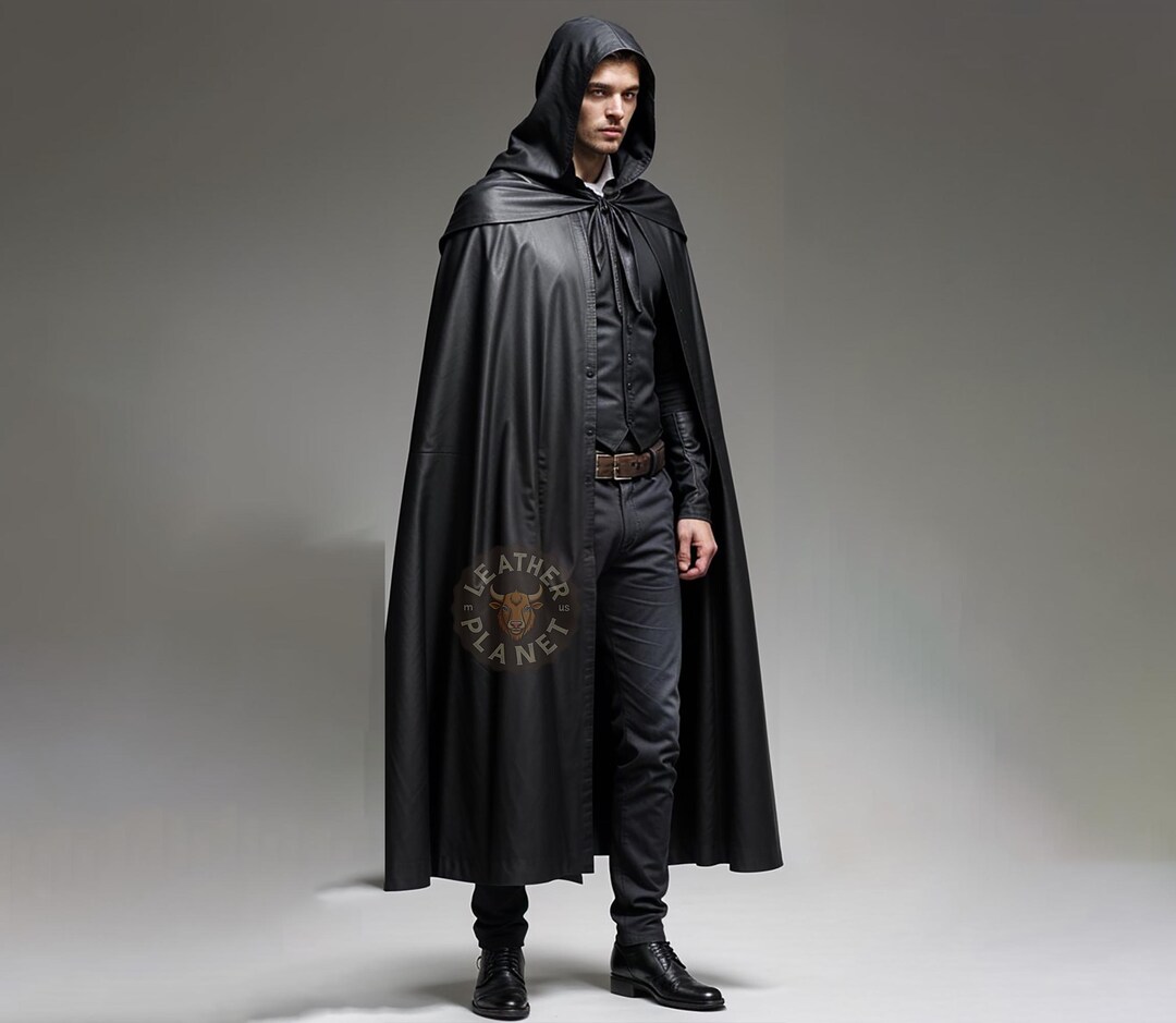 Genuine Black Leather Cloak for Men | Customizable Leather Overcoat ...