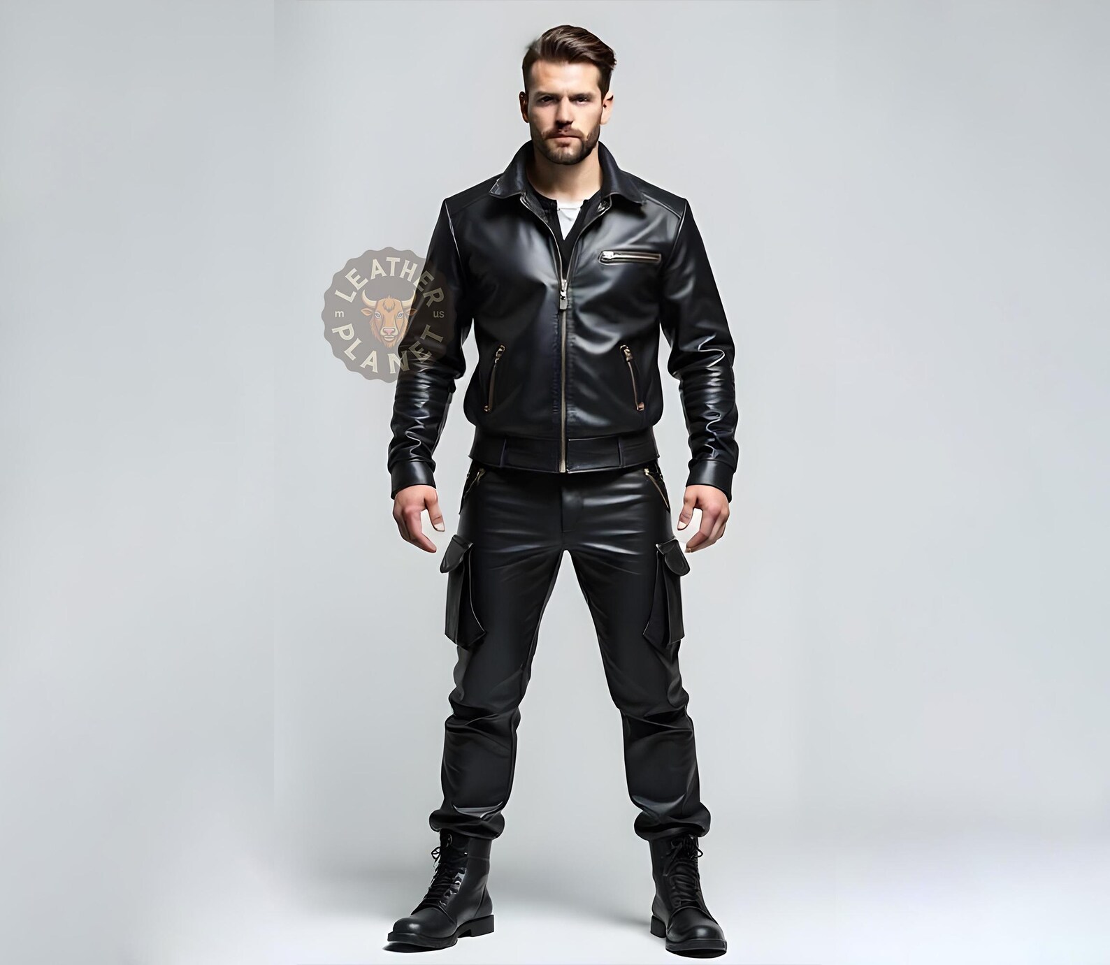 Premium Black Leather Jacket & Pants Set | Police Uniform Design ...