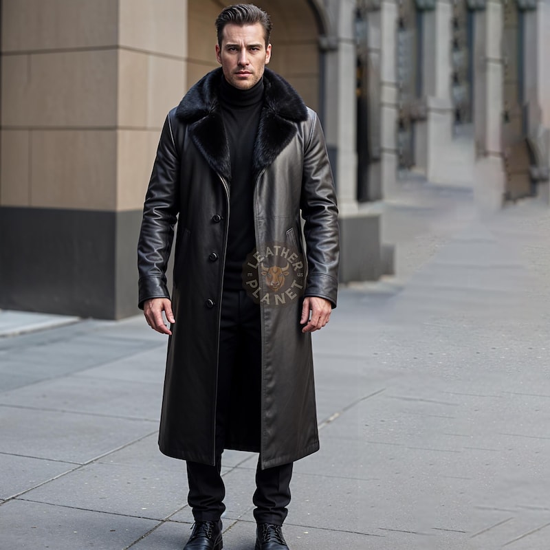 Leather Fur Long Coat Men - Etsy UK