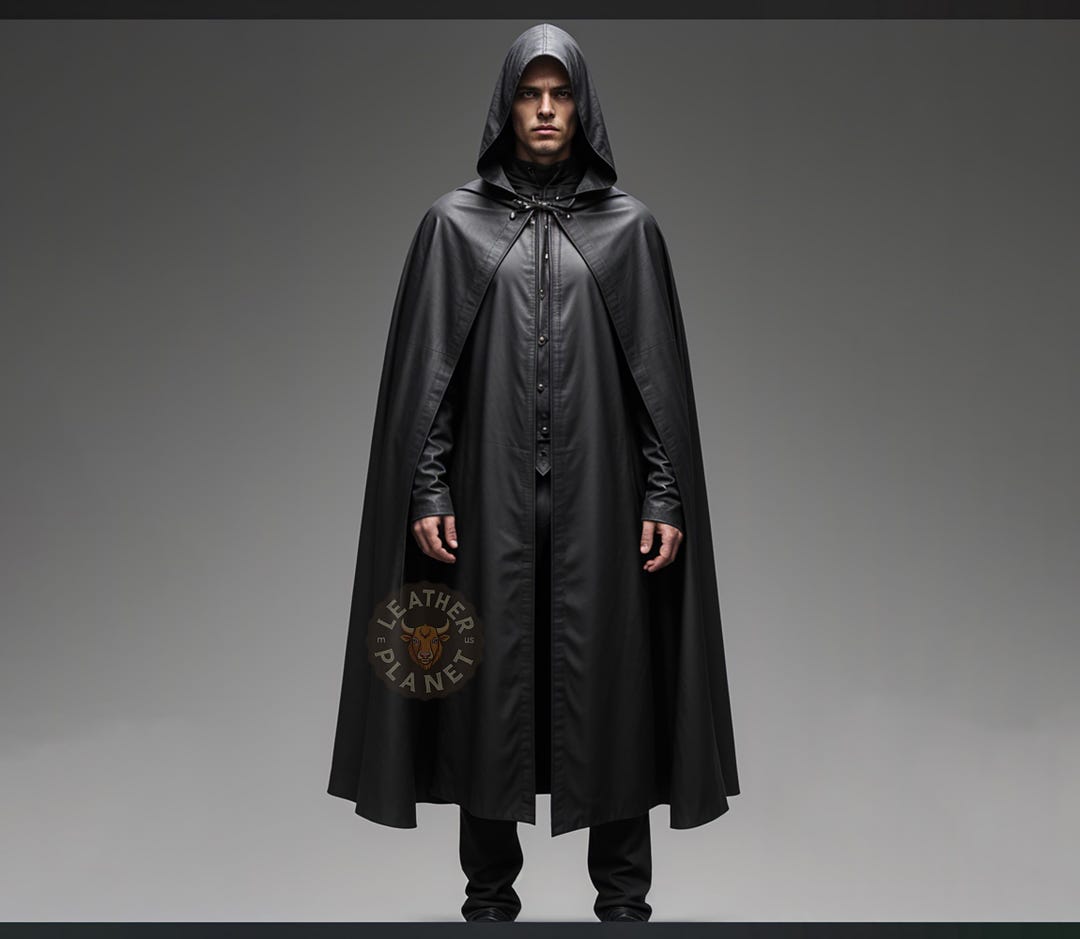 Genuine Black Leather Cloak for Men | Customizable Leather Overcoat ...