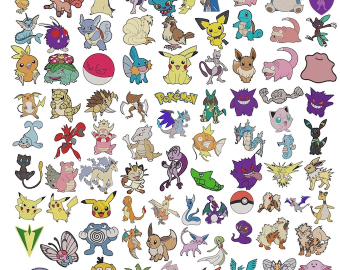 Megabundle 100 Pokemon Embroidery Design, Pokemon Embroidery Bundle ...
