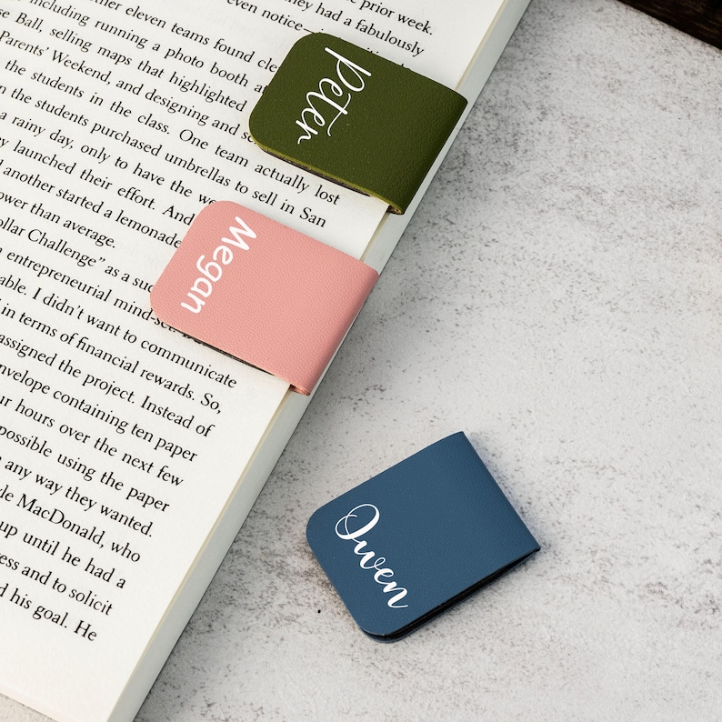 Personalised Leather Magnetic Bookmark, Leather Book Mark for Him ...