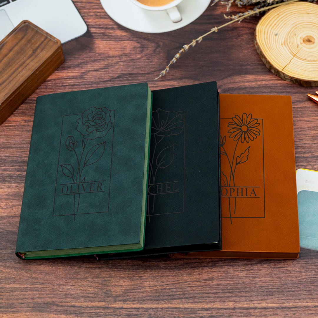 Custom Name Journal With Birth Flower, Personalised Notebook, Letter ...