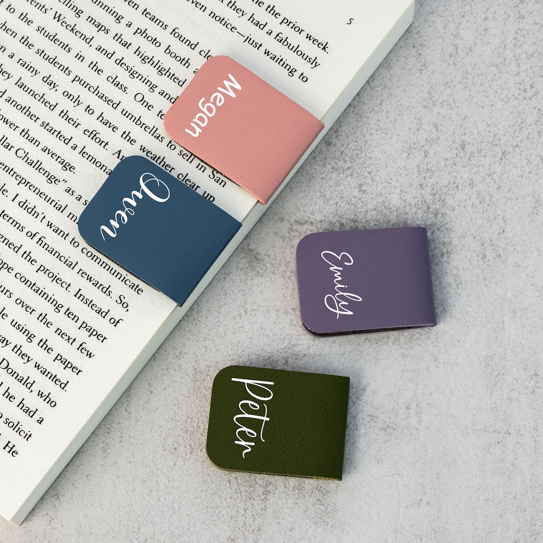 Personalised Leather Magnetic Bookmark, Leather Book Mark for Him ...