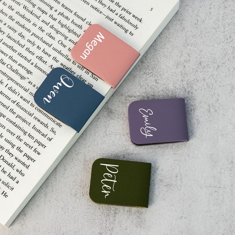 Personalised Leather Magnetic Bookmark, Leather Book Mark for Him ...