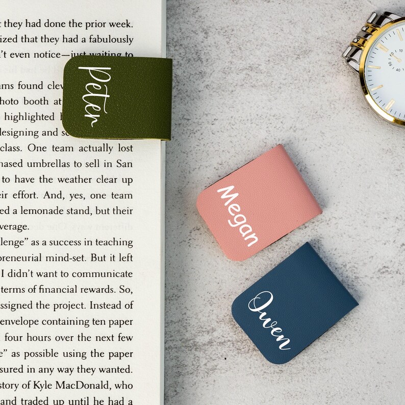 Personalised Leather Magnetic Bookmark, Leather Book Mark for Him ...