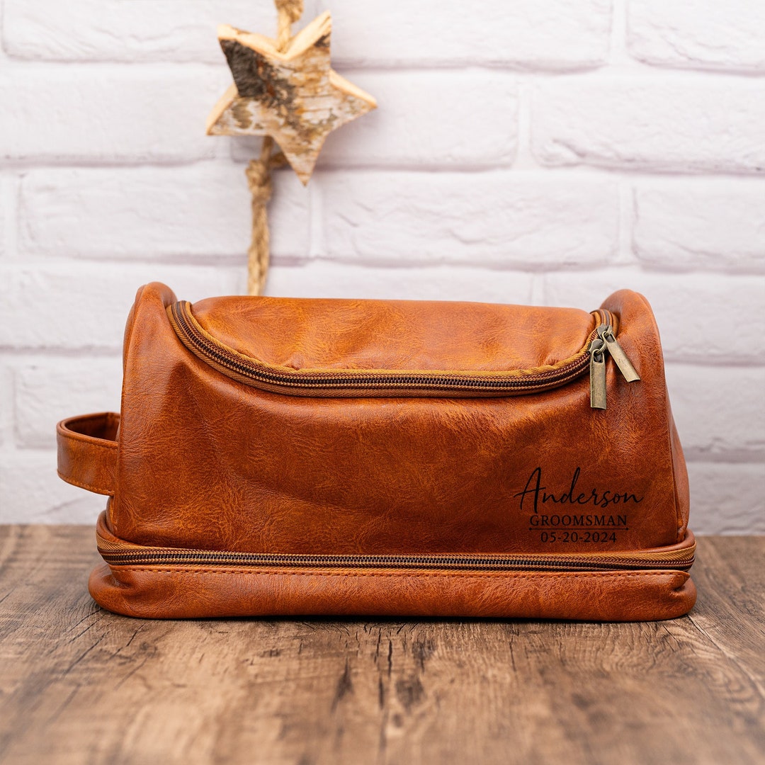 Custom Leather Toiletry Bag for Men, Engraved Dopp Kit, Groomsmen Gifts ...