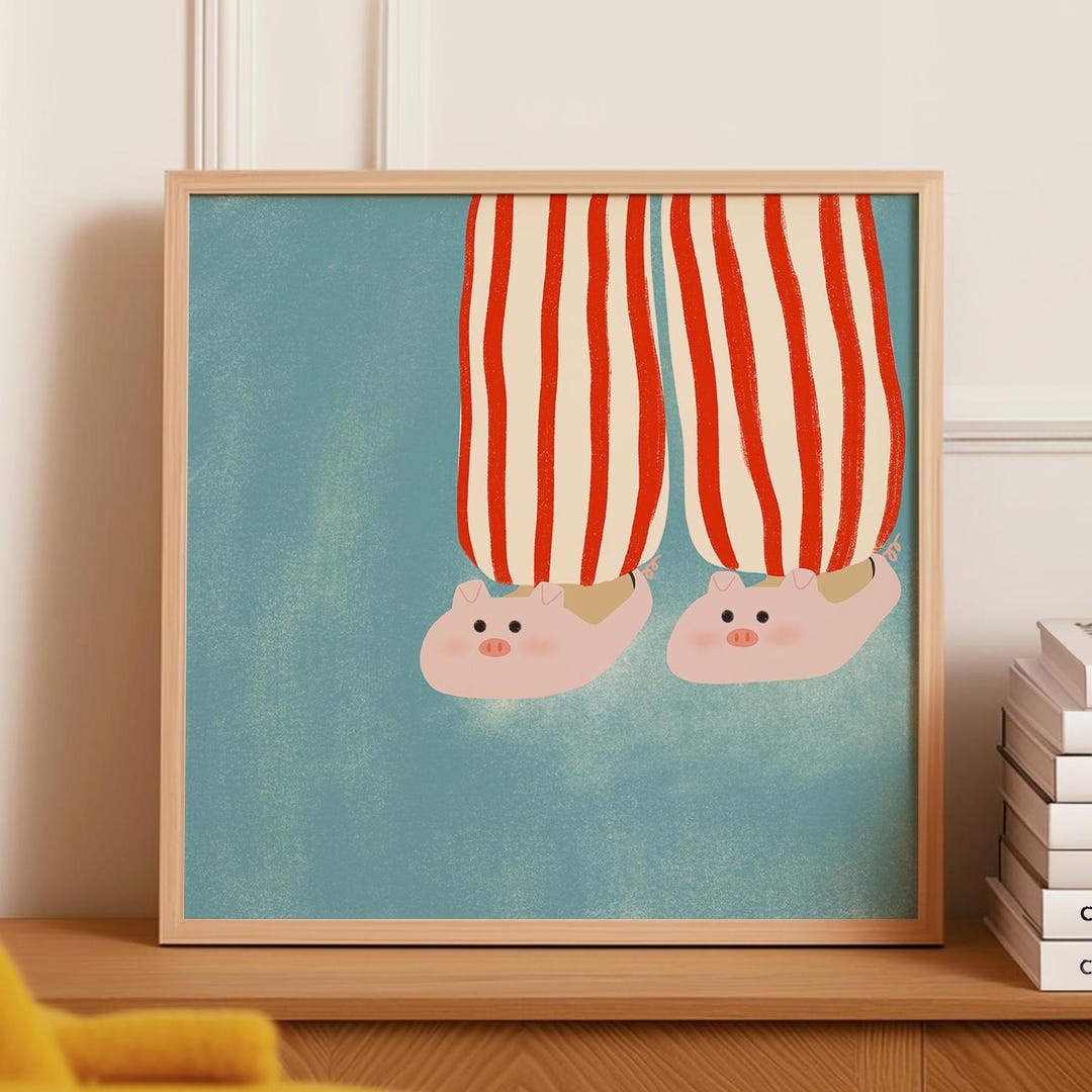 MIDNIGHT SNACK - Piggies | Pig Slippers, Stripe Art, Stripe Print, Blue ...