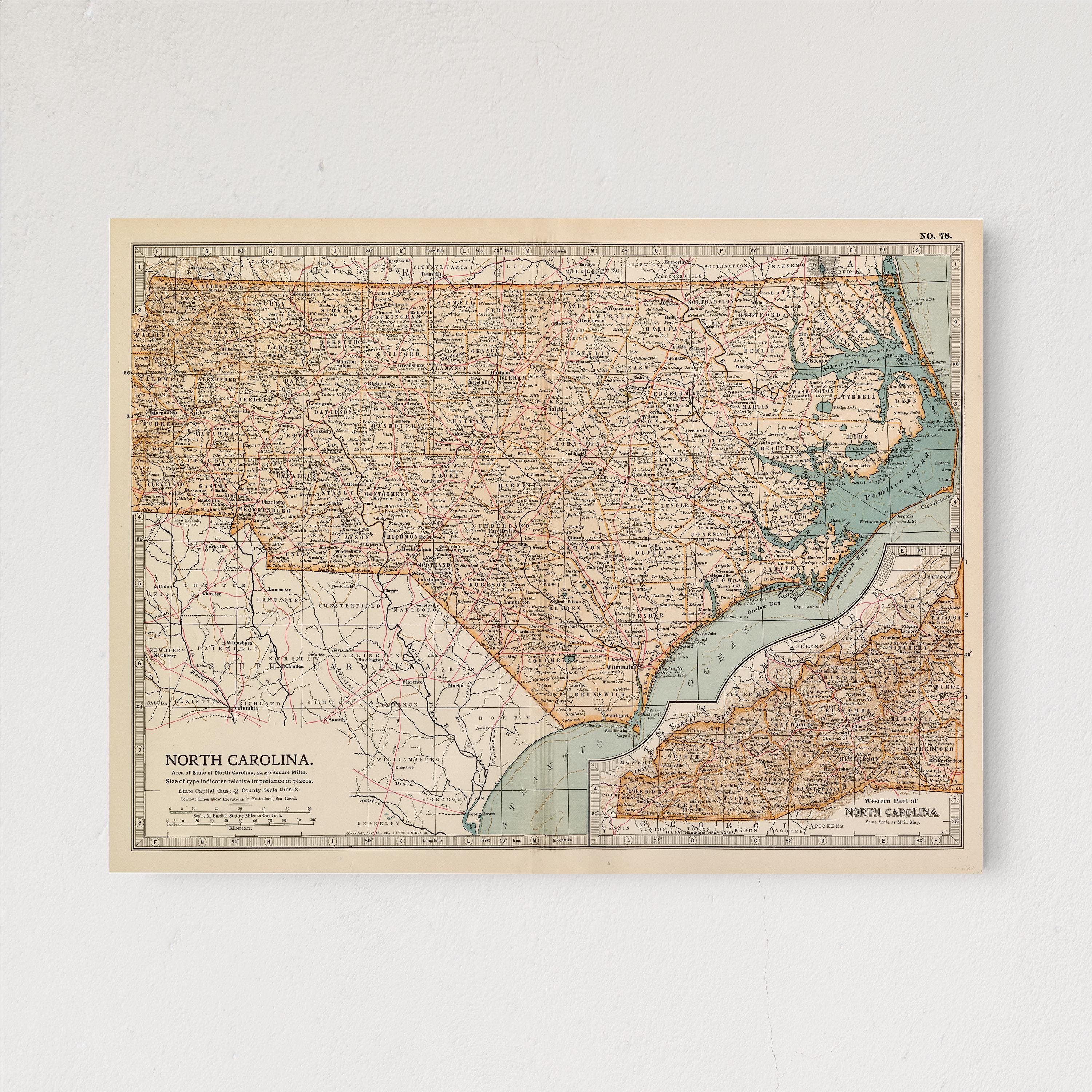 MAP of NORTH CAROLINA | North Carolina Art Print, Carolinas Decor ...
