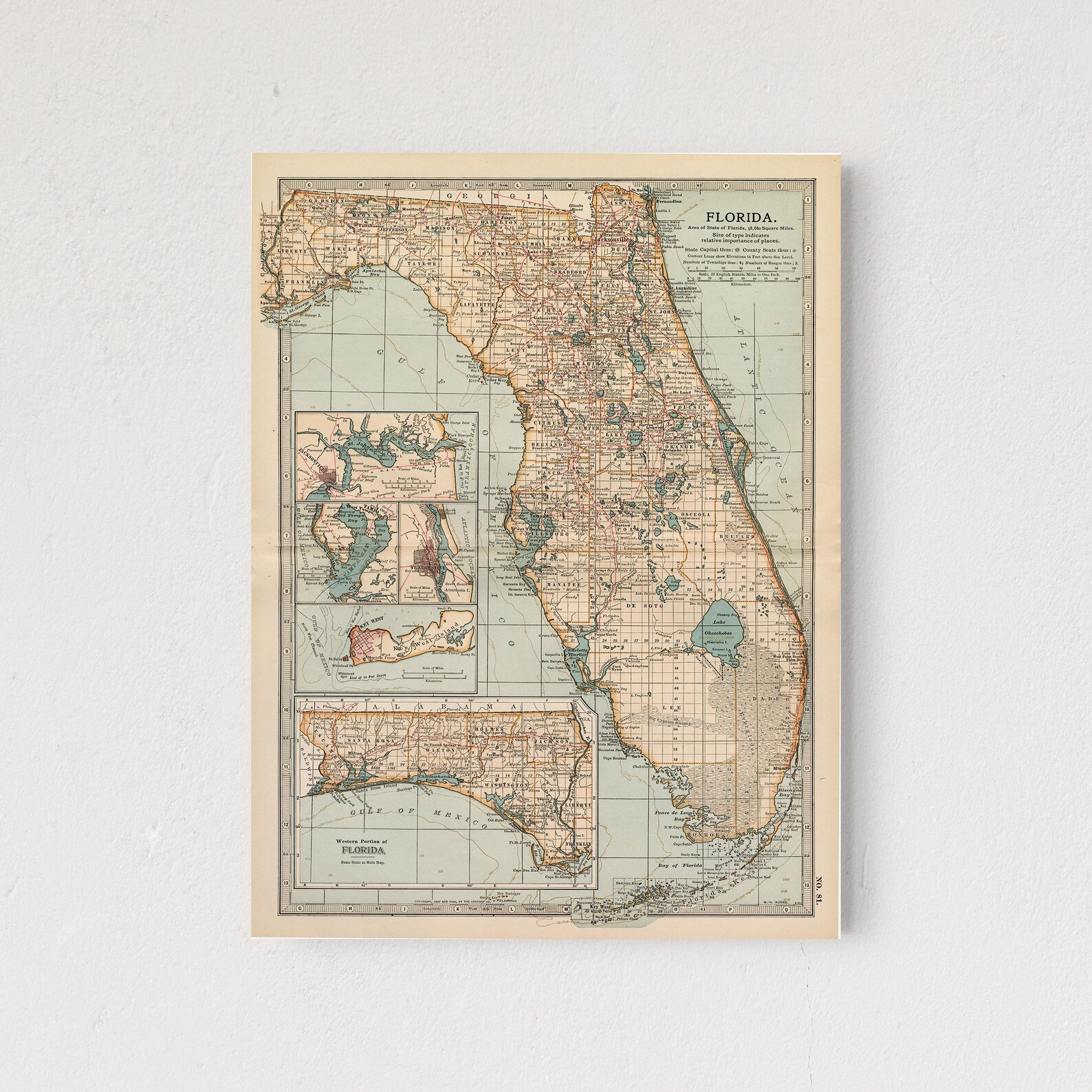MAP OF FLORIDA | Florida Art Print, Florida State Decor, Geography ...
