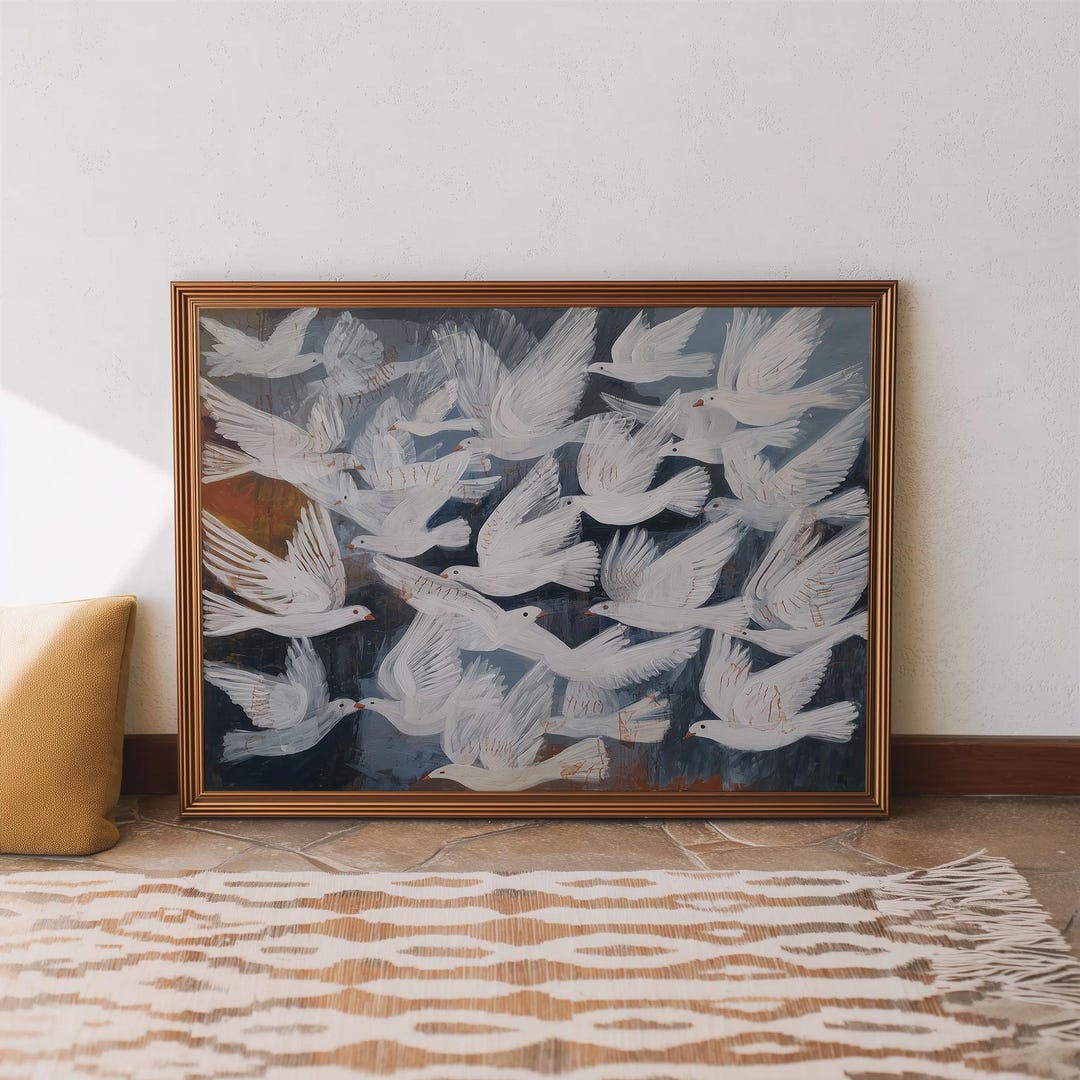 THE KISS | Boho Bird Poster, Bohemian Decor, Bird Art Print, Dove Art ...