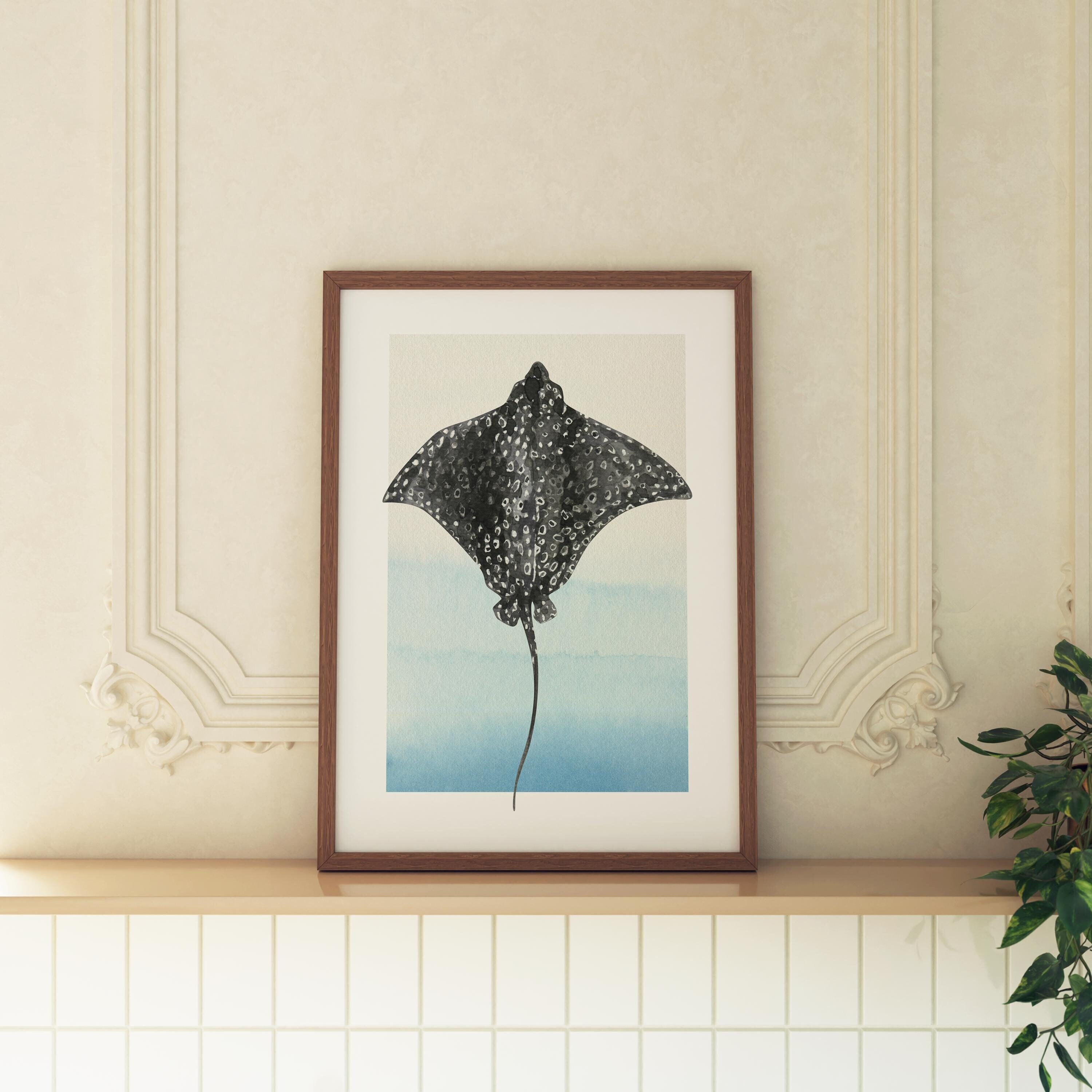 SPOTTED EAGLE RAY | Watercolor Ocean Art Print, Spotted Eagle Ray Art, Spotted Eagle Ray Poster ...