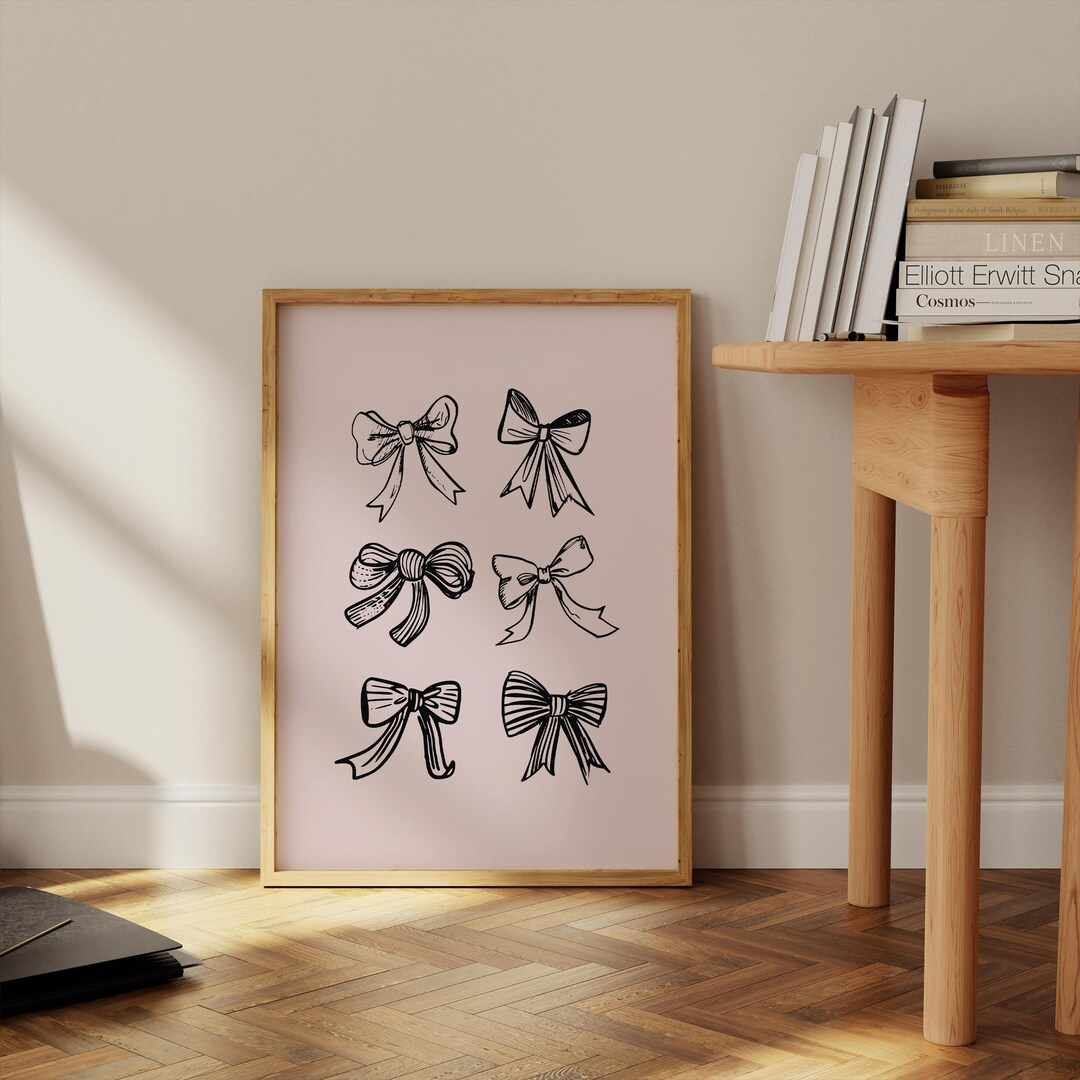 BOWS PINK Bow Art Print, Bow Drawing, Gift for Home, Hair Accessory Art ...