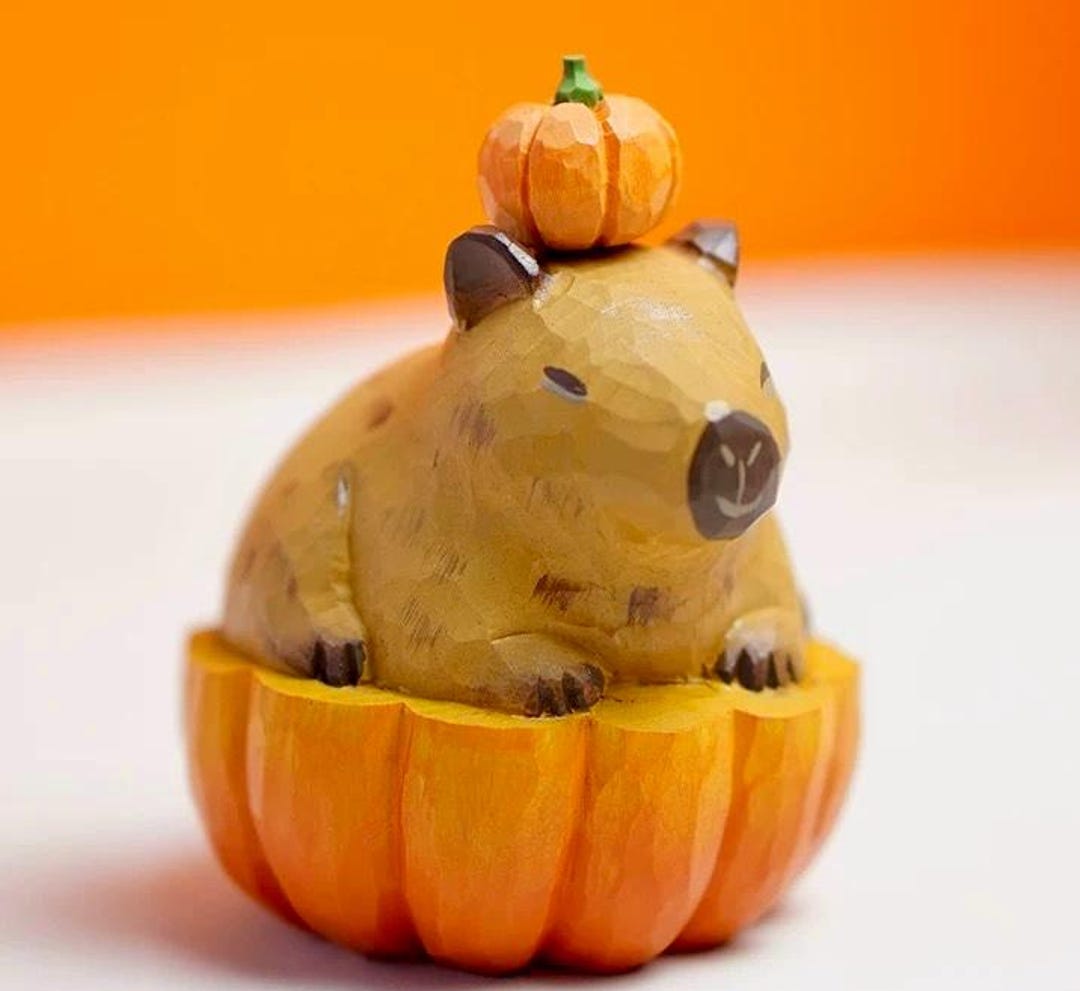 Capybara Wood Craft Handmade Water Pig on Pumpkin Cute Desk Decoration ...