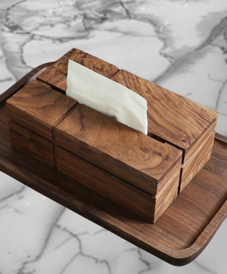 Walnut Wood Facial Tissue Box Holder Handmade Wooden Tissue Box Cover ...