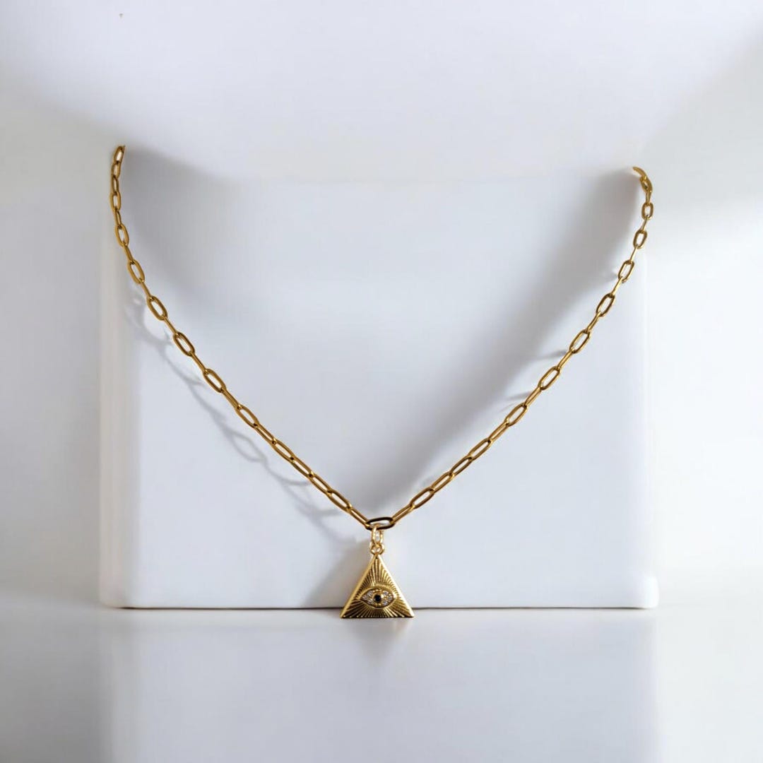 Eye Pyramid Necklace, Evil Eye Pyramid, Triangle Pyramid Pendant, Blind ...