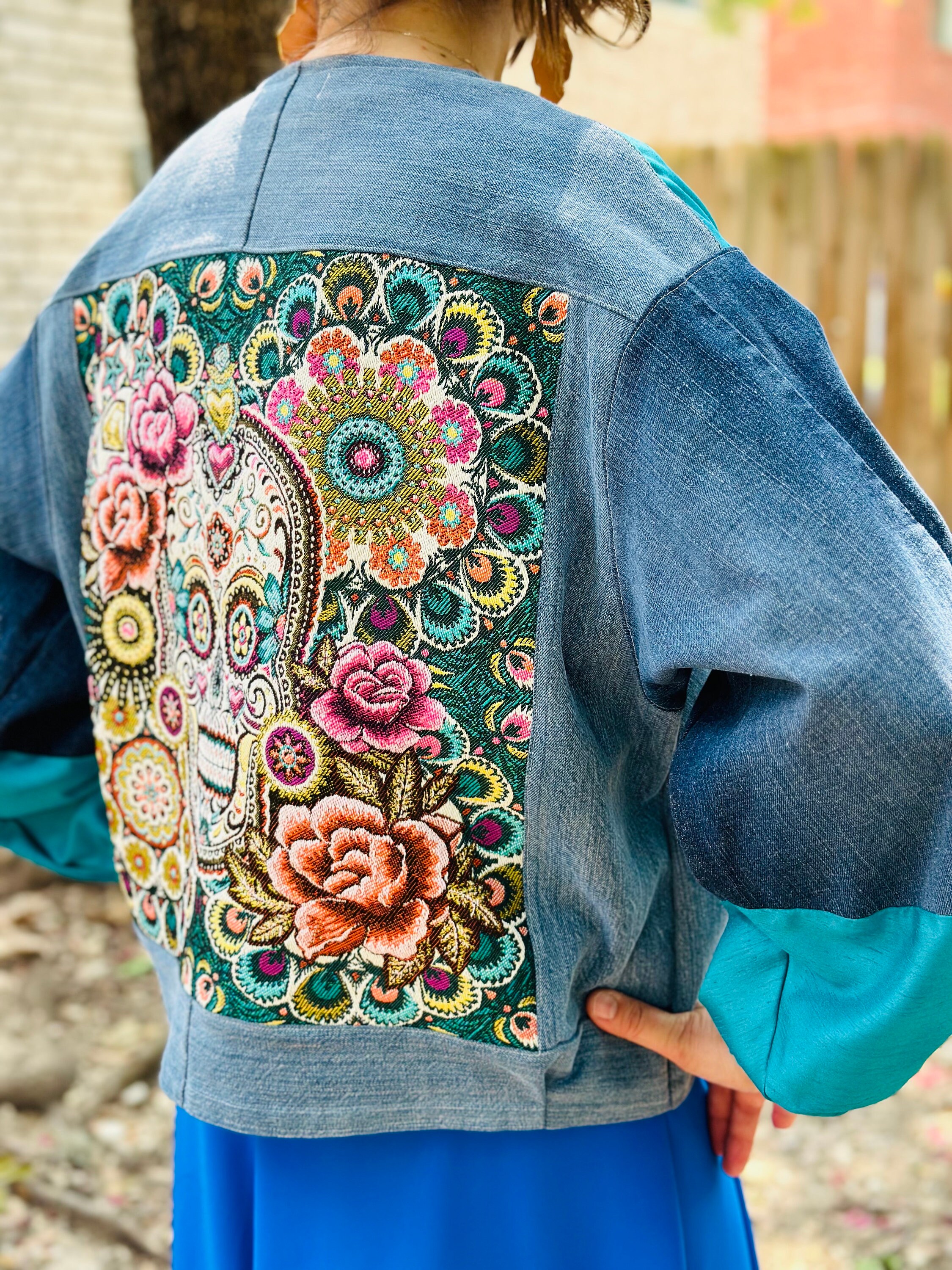 Viva Fiesta Denim Jacket Diaz De Los Muertos Patch Applied to Handmade ...