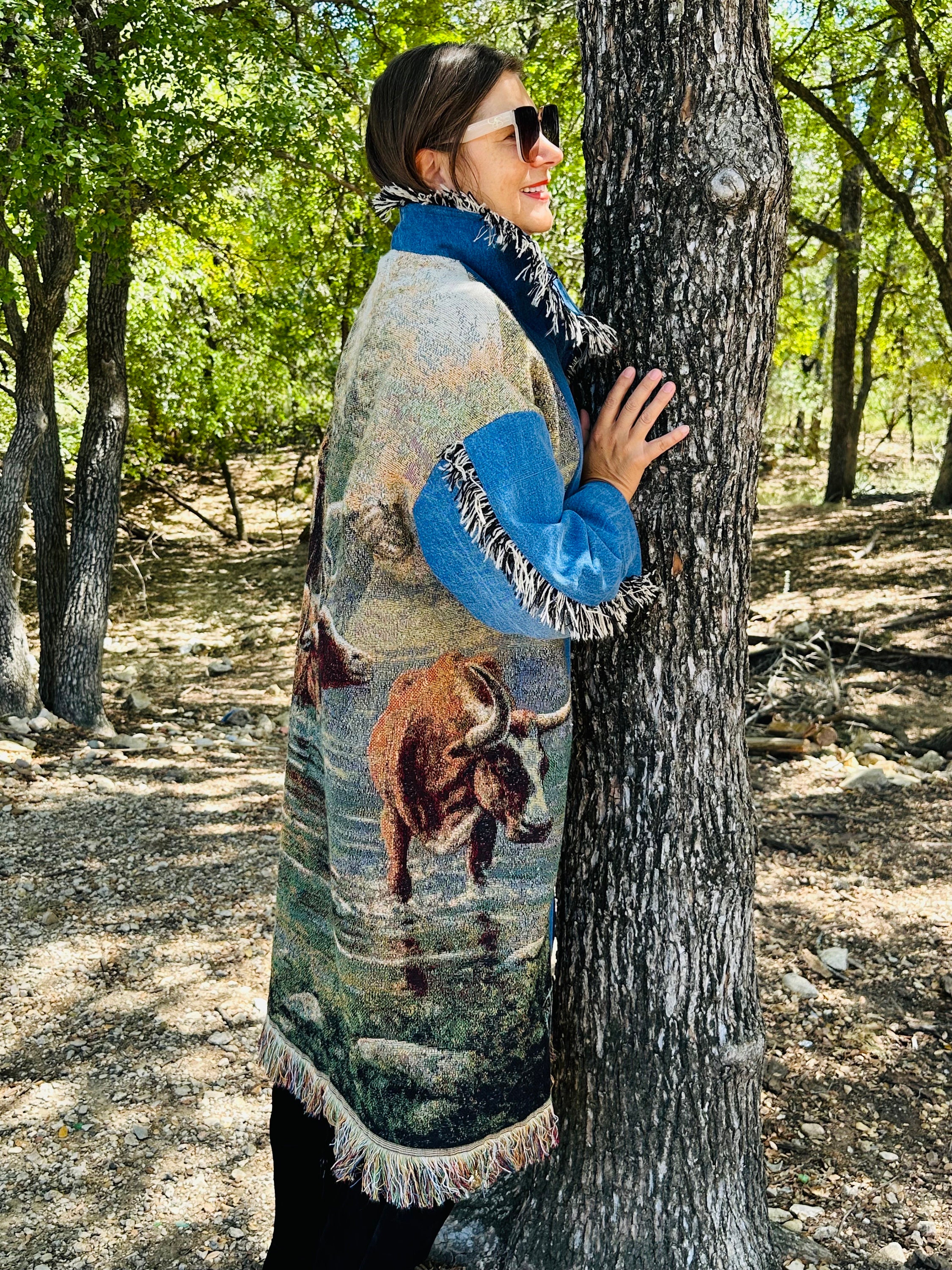 Unique Upcycled Western Boho Blanket Coat With Denim - Cowboys Roping ...