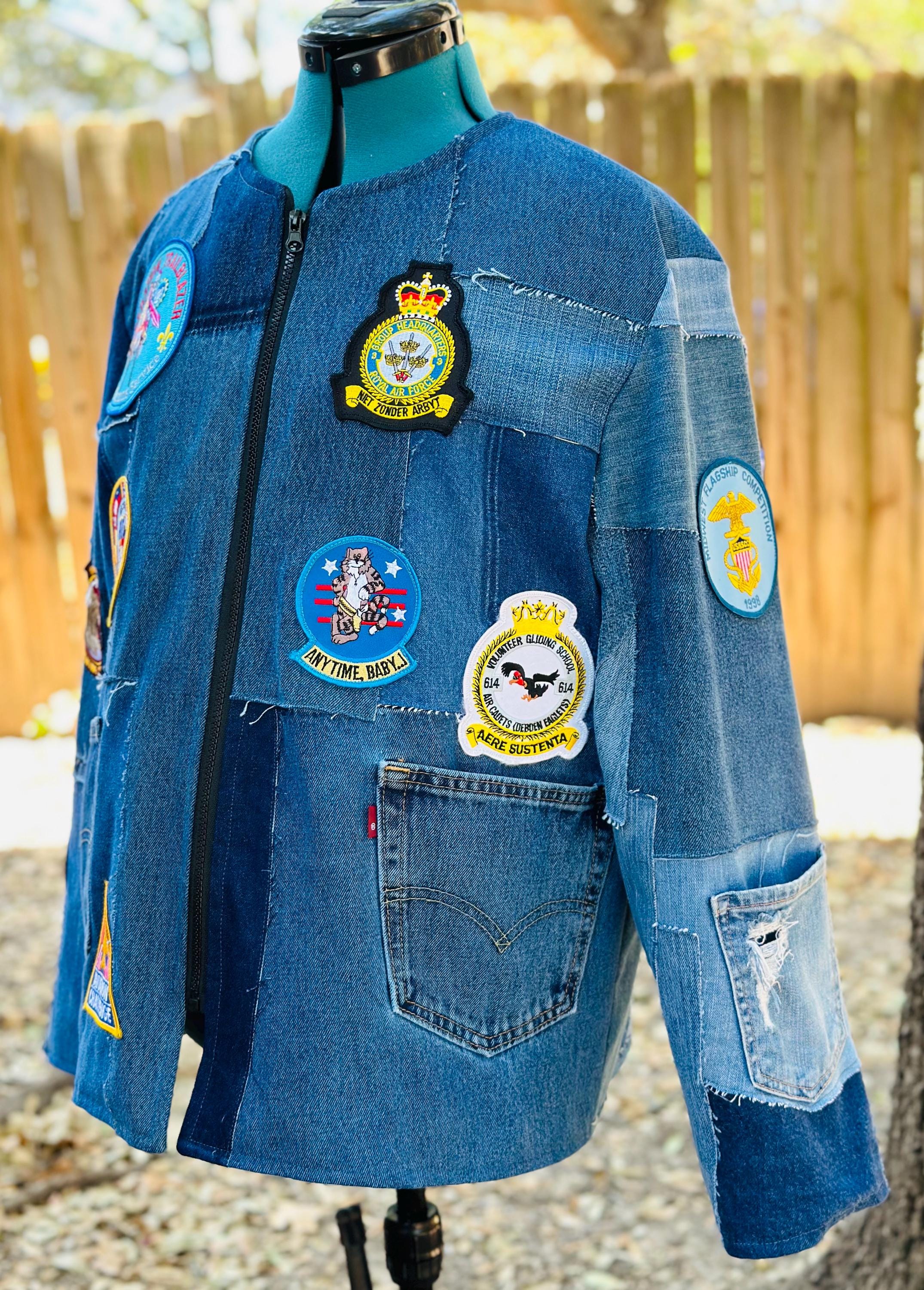 Handmade Upcycled Denim Jacket: Patchwork With Vintage Military Patches ...