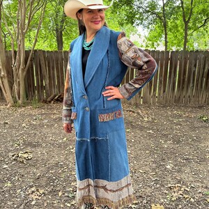 Unique Western Blanket Coat Longhorns Upcycled Denim and Tapestry ...