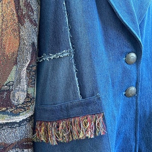 Unique Western Blanket Coat Longhorns Upcycled Denim and Tapestry ...