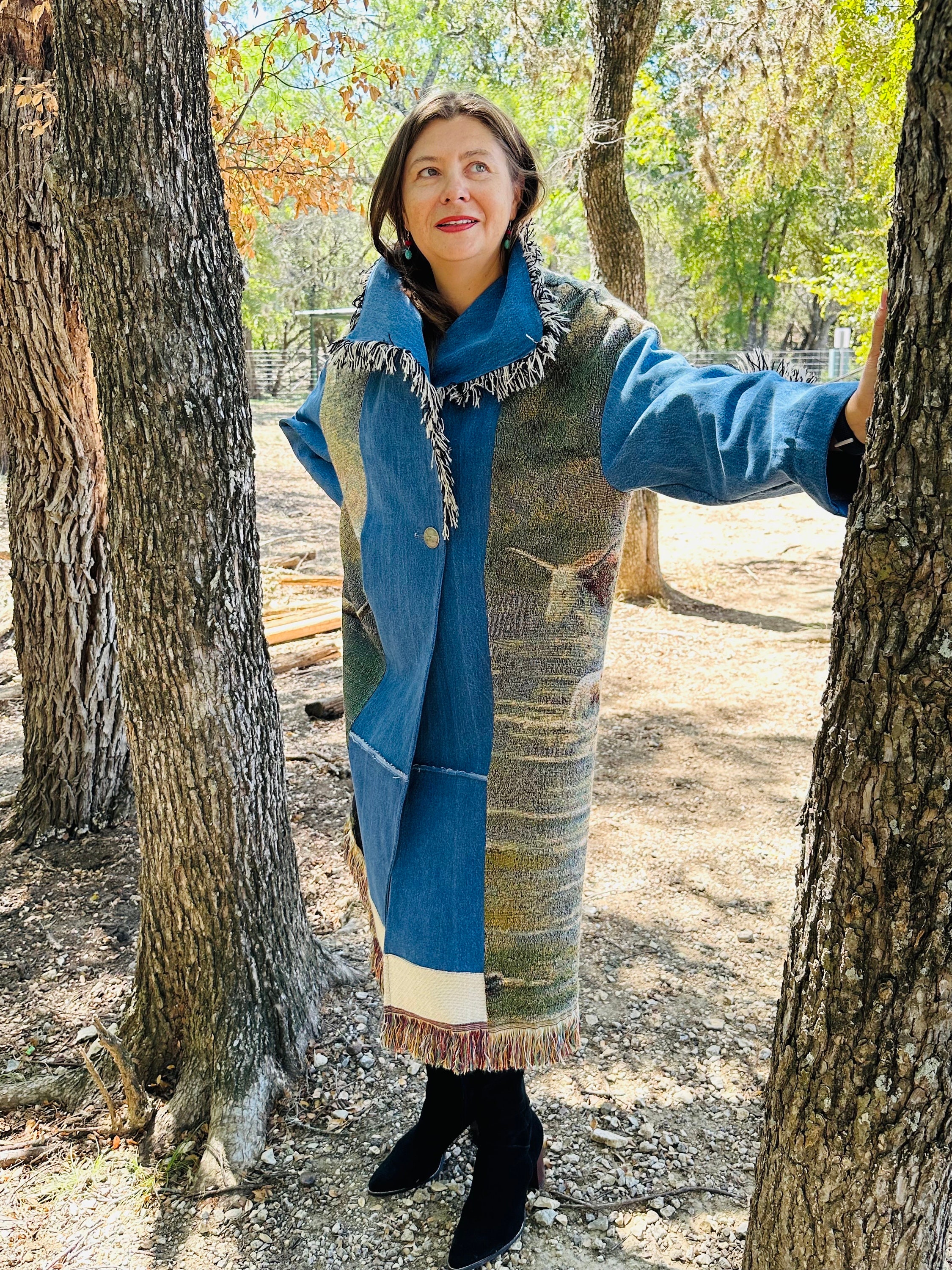 Unique Upcycled Western Boho Blanket Coat With Denim - Cowboys Roping ...