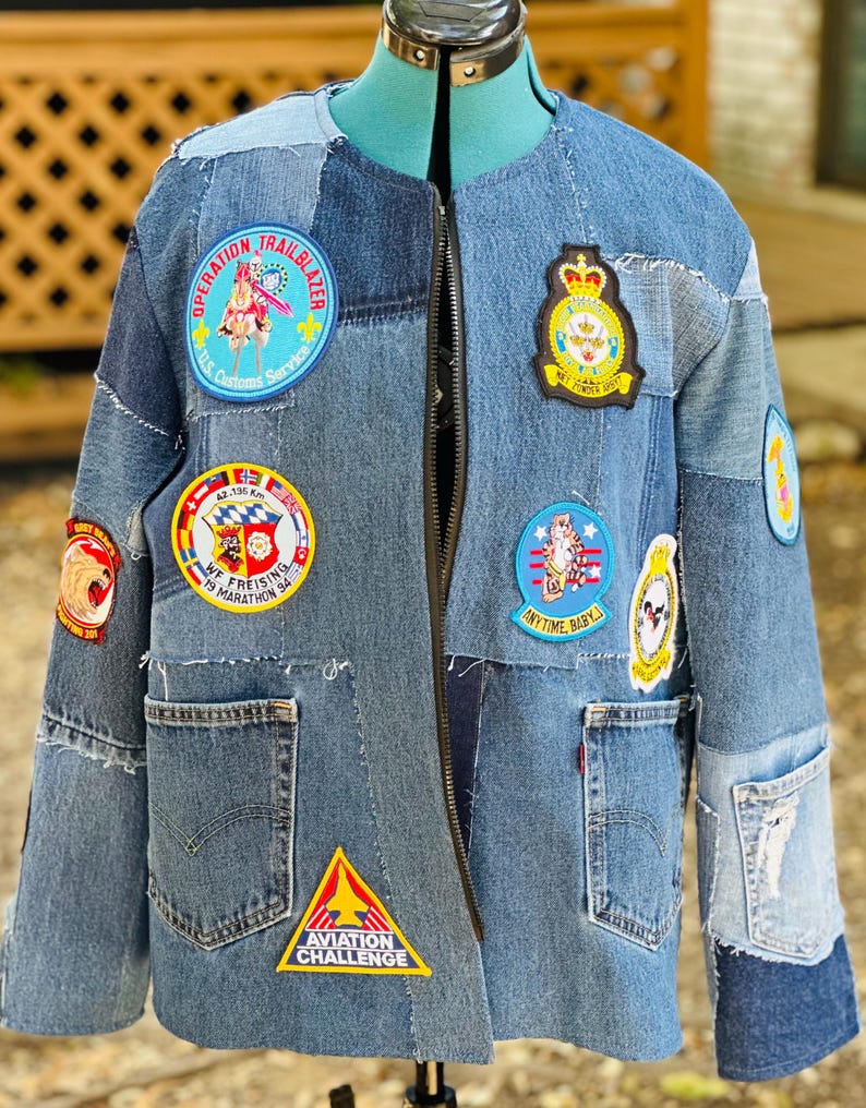 Handmade Upcycled Denim Jacket: Patchwork With Vintage Military Patches ...