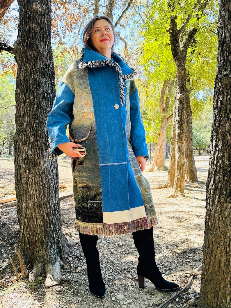 Unique Upcycled Western Boho Blanket Coat With Denim - Cowboys Roping ...