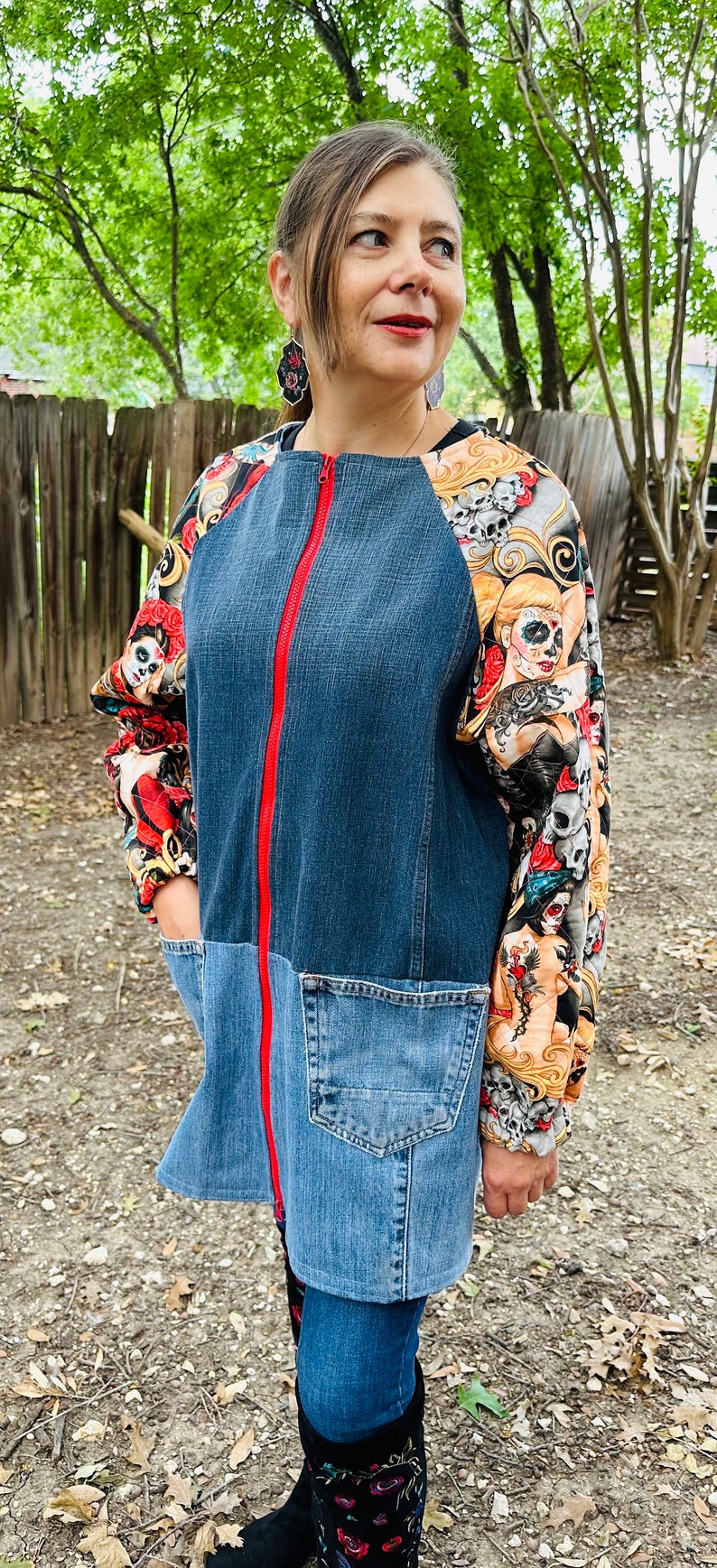 Handmade Denim Jacket: Upcycled Denim - Quilted Sleeves, Women's L-XL ...