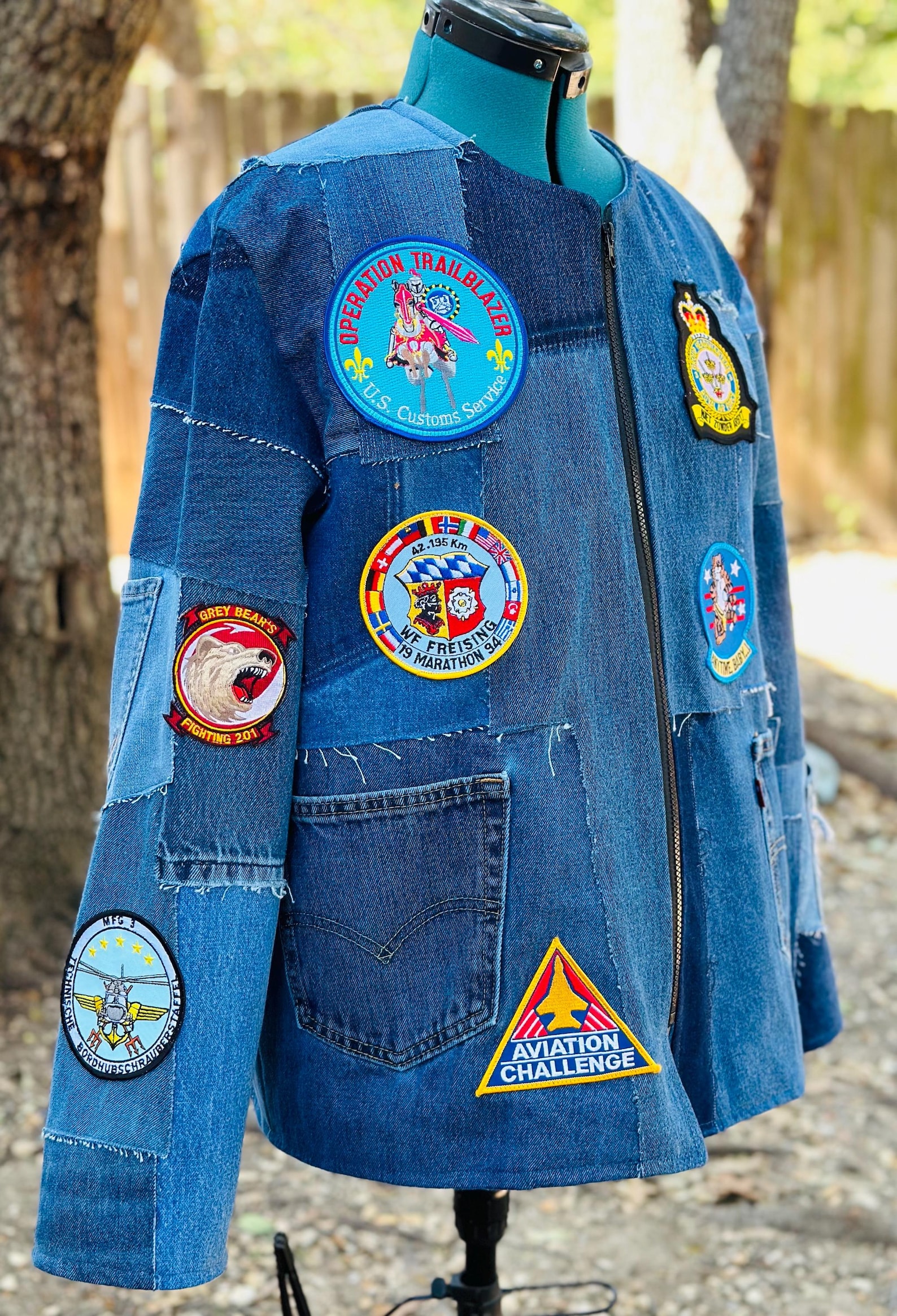 Handmade Upcycled Denim Jacket: Patchwork With Vintage Military Patches ...