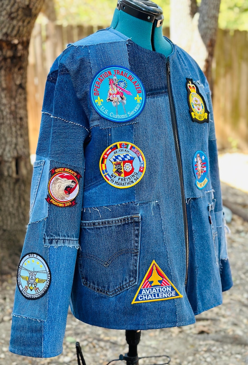 Handmade Upcycled Denim Jacket: Patchwork With Vintage Military Patches ...