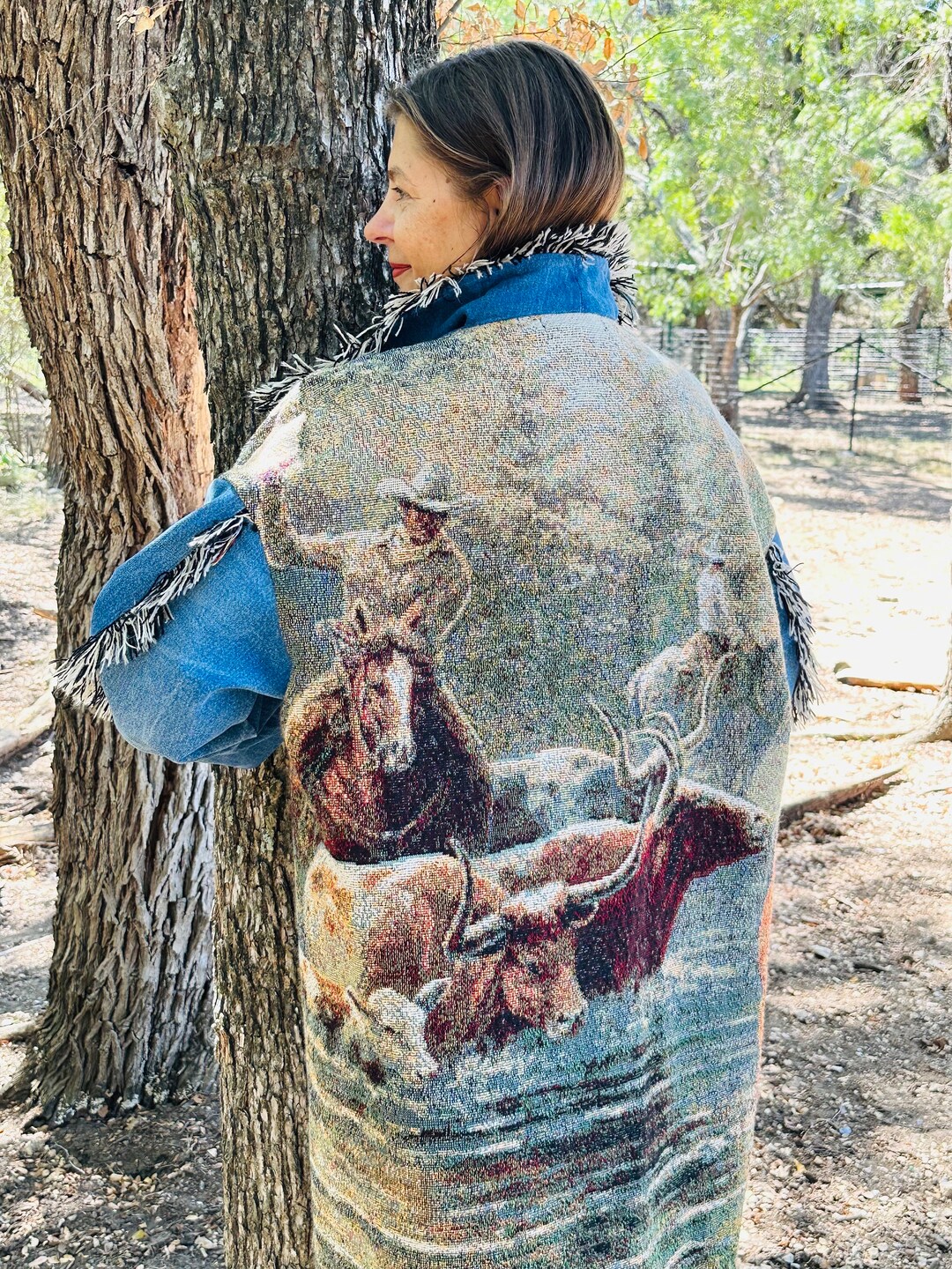 Unique Upcycled Western Boho Blanket Coat With Denim - Cowboys Roping ...