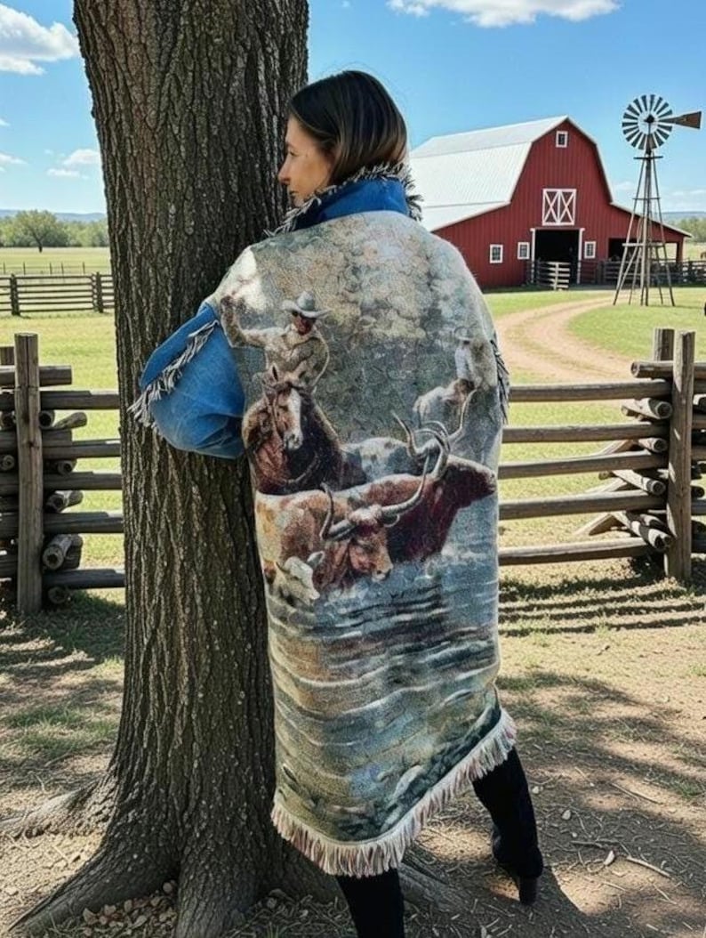 Unique Upcycled Western Boho Blanket Coat With Denim - Cowboys Roping ...