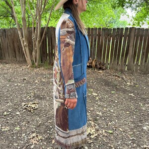 Unique Western Blanket Coat Longhorns Upcycled Denim and Tapestry Blanket, Antique Buttons - Etsy