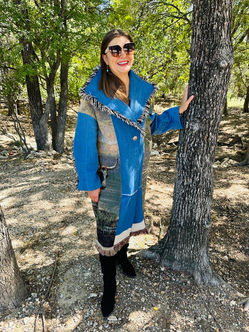 Unique Upcycled Western Boho Blanket Coat With Denim - Cowboys Roping ...