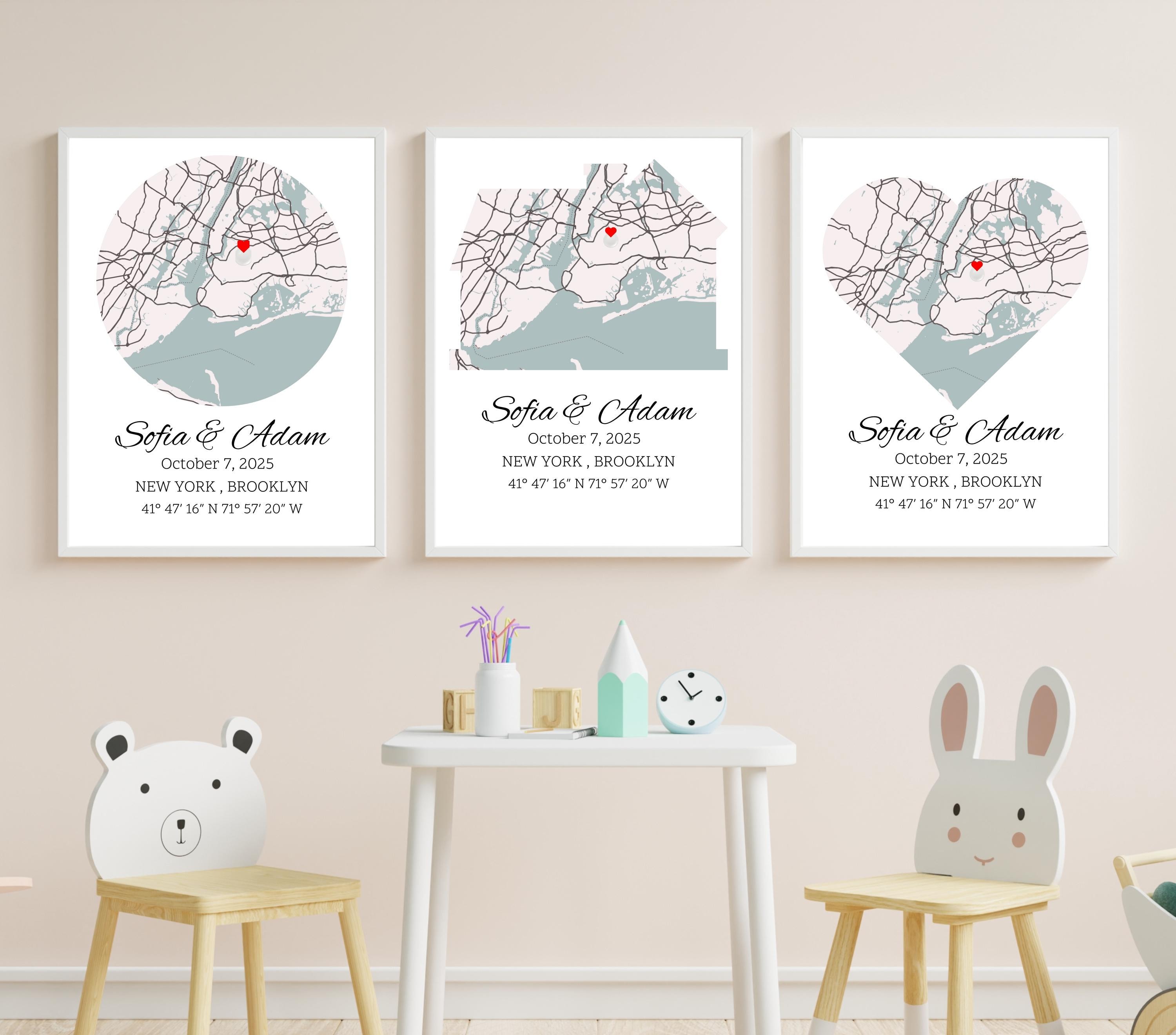 Where It All Began, Map of Where We Live, Anniversary Gift, Heart Map ...